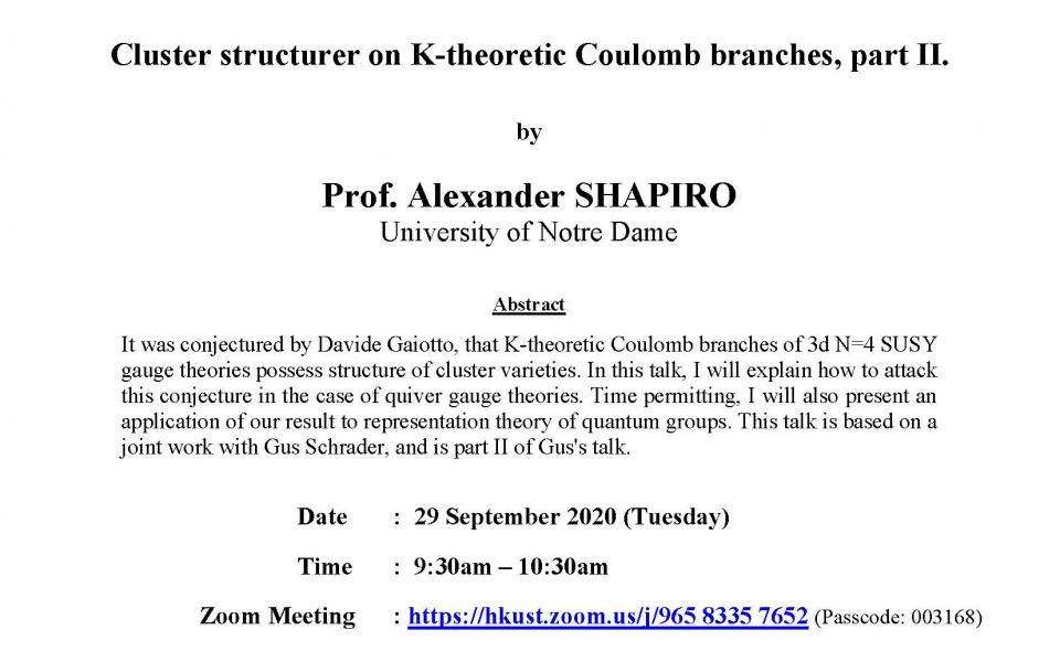 MATH - Seminar on Pure Mathematics - Cluster structurer on K-theoretic ...