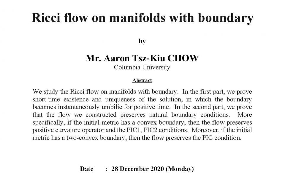 MATH - Seminar on Pure Mathematics - Ricci flow on manifolds with ...