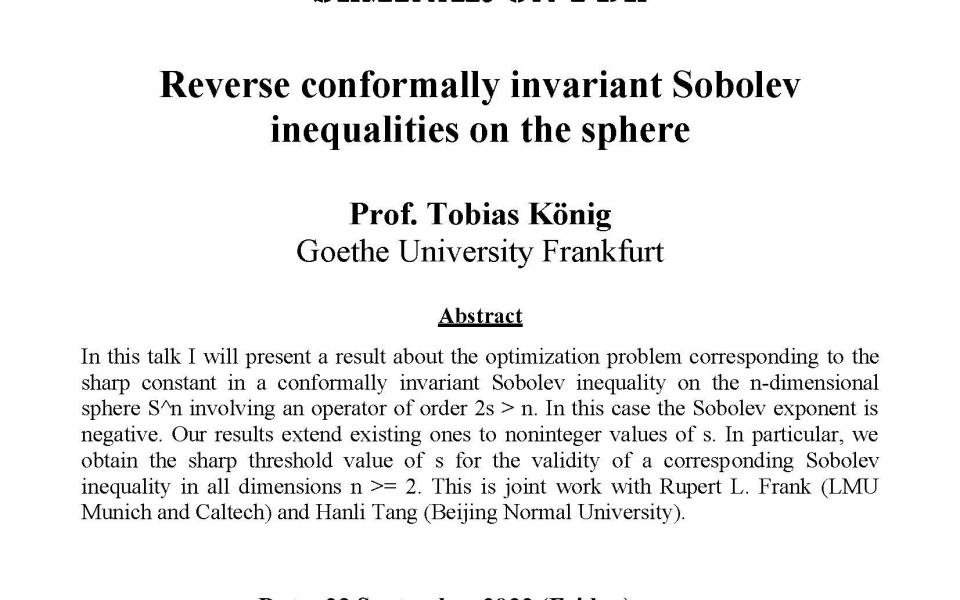 Department of Mathematics - Seminar on PDE - Reverse conformally invariant Sobolev inequalities ...