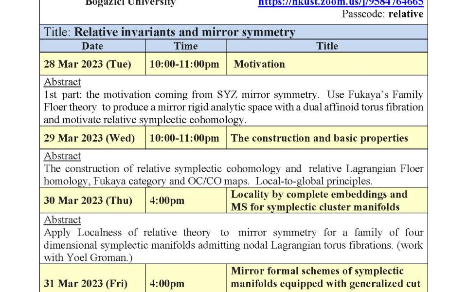 Seminar on Pure Mathematics - Relative invariants and mirror symmetry ...