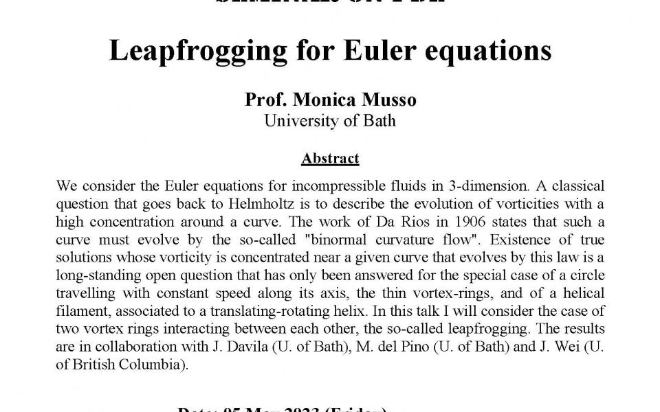 Department of Mathematics - Seminar on PDE - Leapfrogging for Euler ...