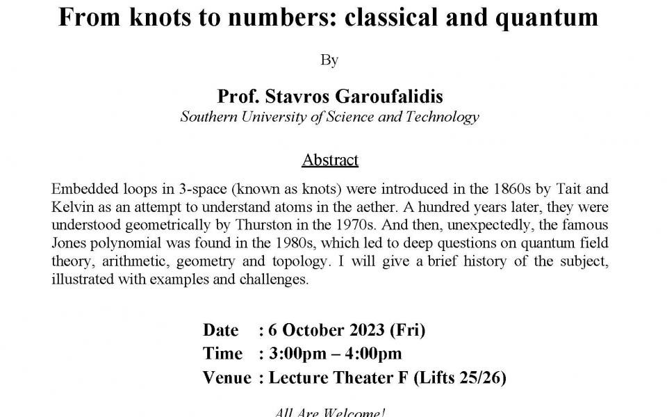Department of Mathematics - Mathematics Colloquium - From knots to ...