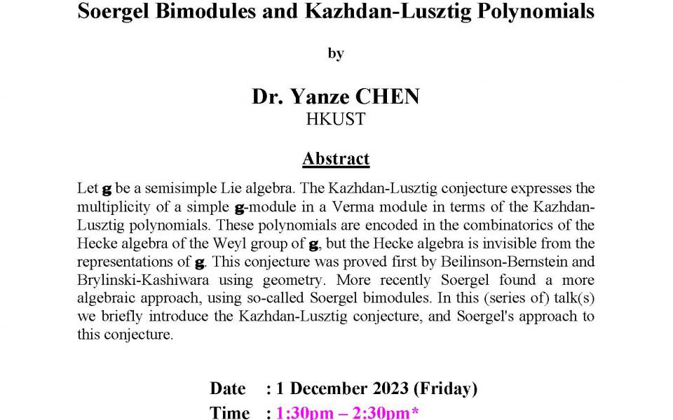 Department of Mathematics - Seminar on Pure Mathematics - Soergel ...