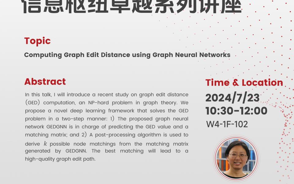 Info Hub Distinguished Lecture - Computing Graph Edit Distance using Graph Neural Networks ...