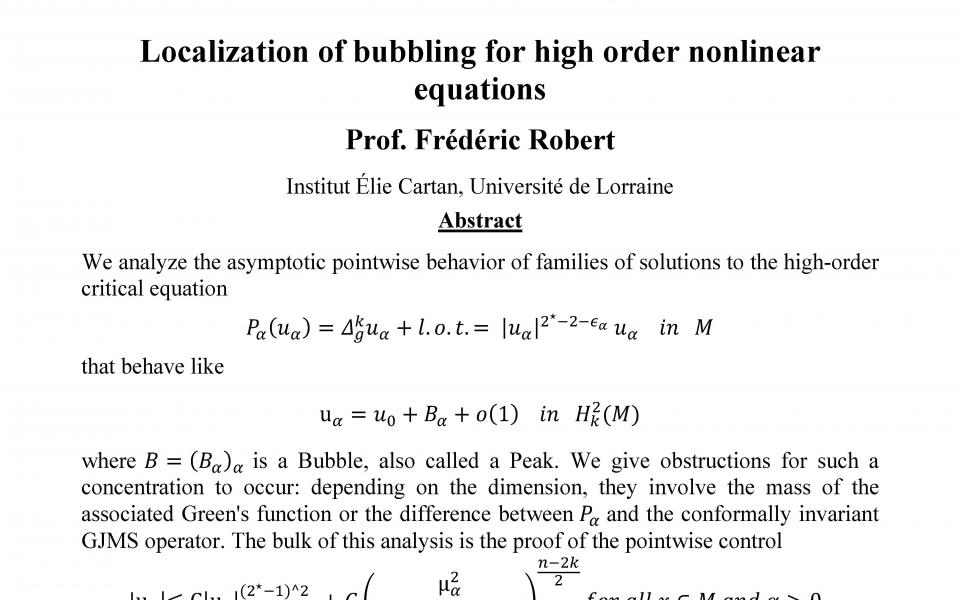 Department of Mathematics - Seminar on PDE - Localization of bubbling ...