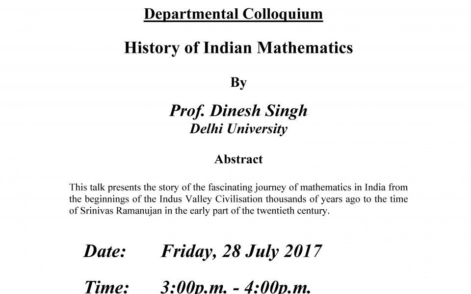 Departmental Colloquium - From The Indus Valley To Srinivas Ramanujan ...