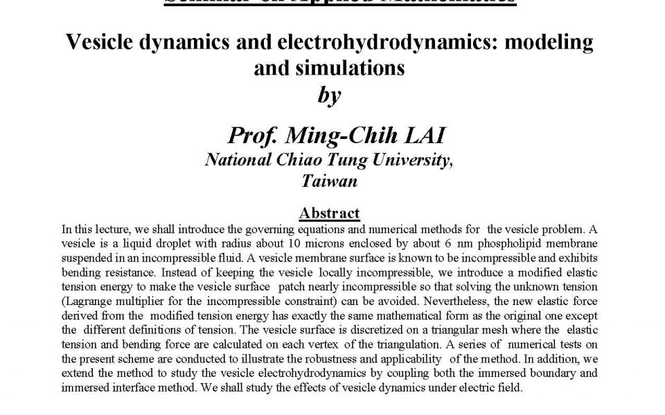 Seminar on Applied Mathematics - Vesicle dynamics and ...