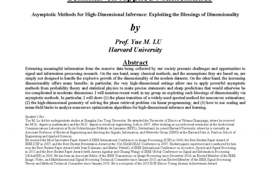 Seminar on Applied Mathematics - Asymptotic Methods for High ...