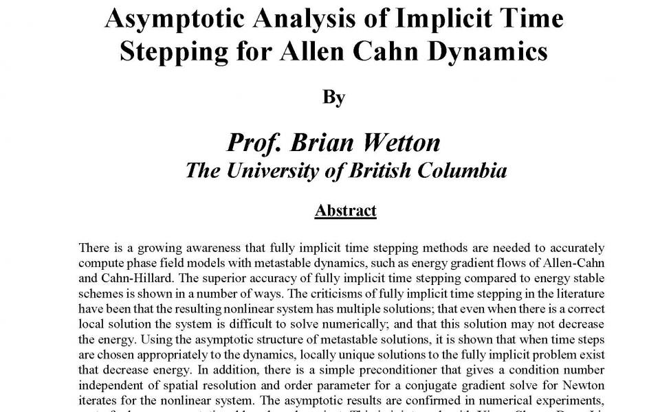 Math Department Seminar on PDE - Asymptotic Analysis of Implicit Time ...