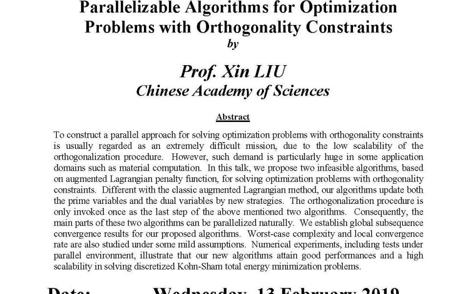 Seminar on Applied Mathematics - Parallelizable Algorithms for ...