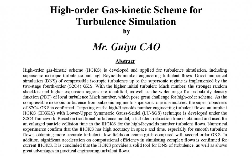PhD Student Seminar - High-order Gas-kinetic Scheme for Turbulence Simulation | University Event ...