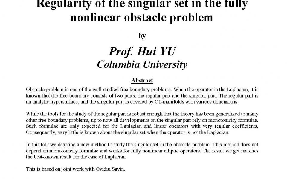 Seminar on PDE - Regularity of the singular set in the fully nonlinear ...