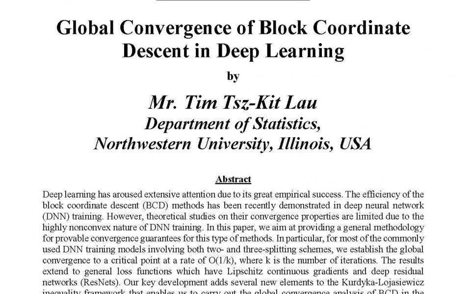 Seminar On Data Science And Machine Learning Global Convergence Of Block Coordinate Descent In