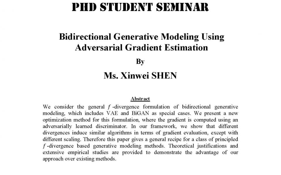 MATH_PhD Student Seminar - Bidirectional Generative Modeling Using Adversarial Gradient ...