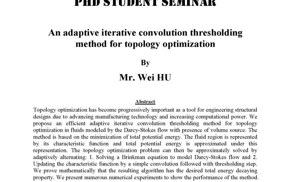 MATH - PhD Student Seminar - An adaptive iterative convolution thresholding method for topology ...