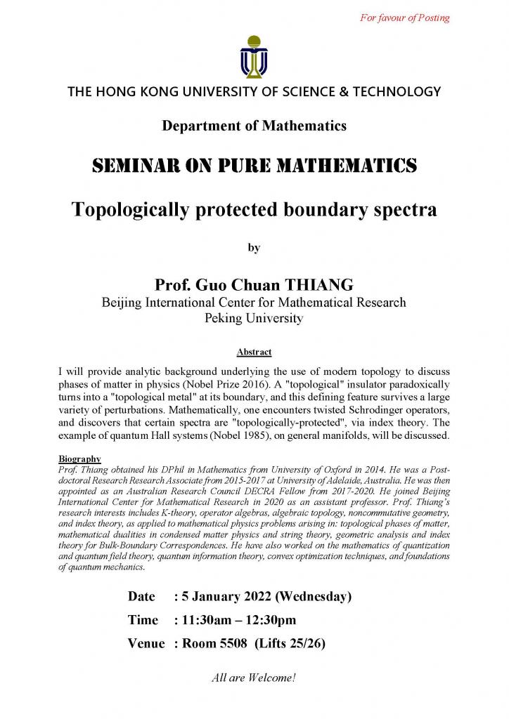 Department of Mathematics - Seminar on Pure Mathematics - Topologically ...
