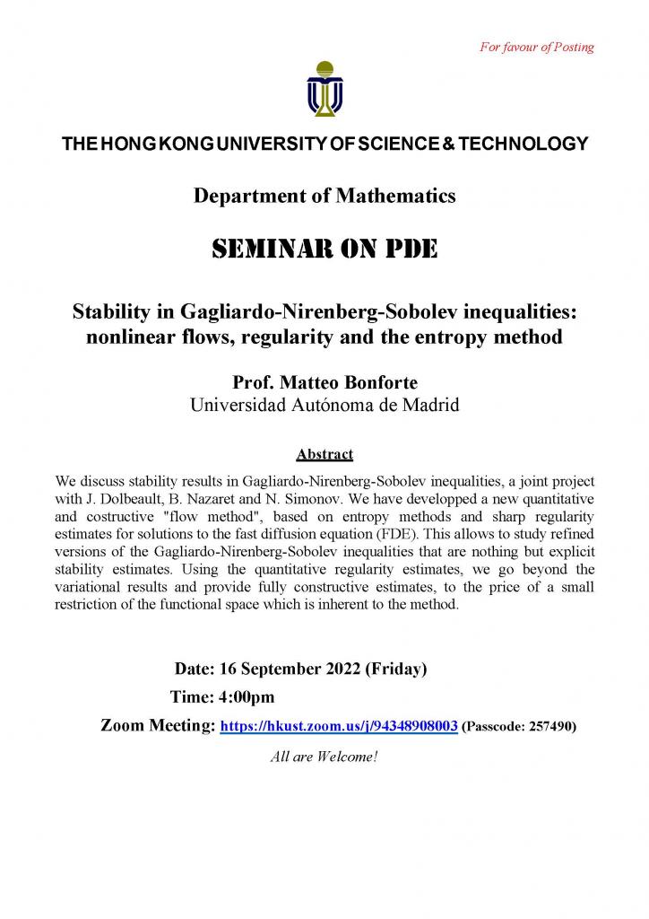 Department of Mathematics - Seminar on PDE - Stability in Gagliardo-Nirenberg-Sobolev ...