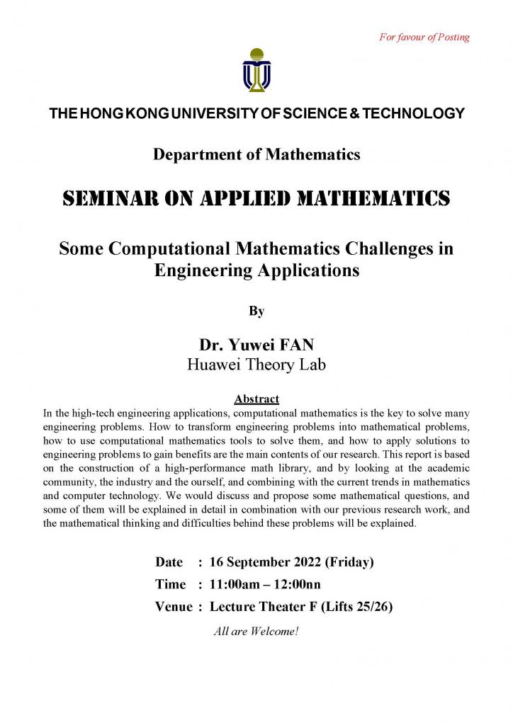 Department of Mathematics - Seminar on Applied Mathematics - Some ...
