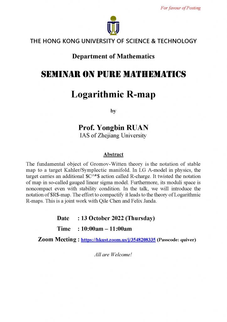 Department of Mathematics - Seminar on Pure Mathematics - Logarithmic R ...