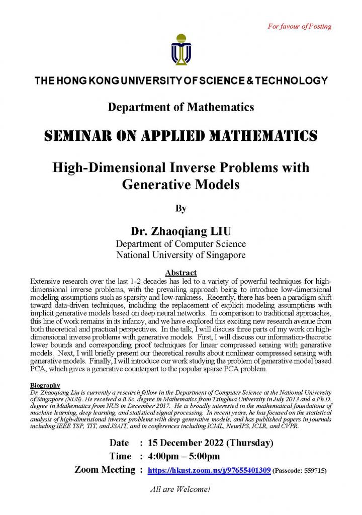 Department of Mathematics - Seminar on Applied Mathematics - High ...