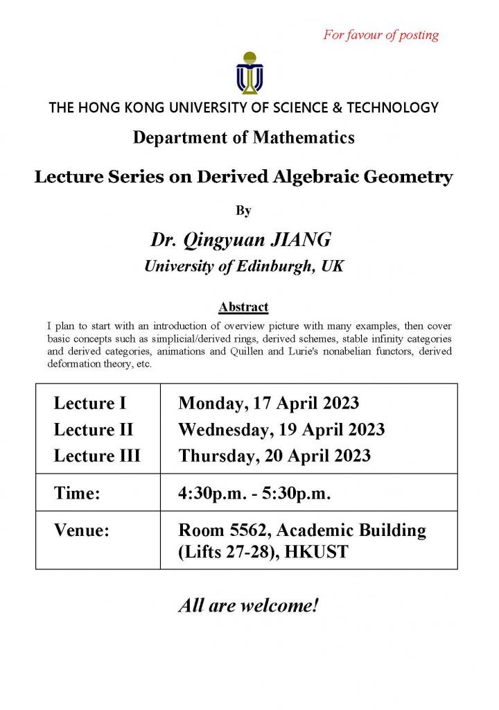 Department of Mathematics - Lecture Series on Derived Algebraic ...