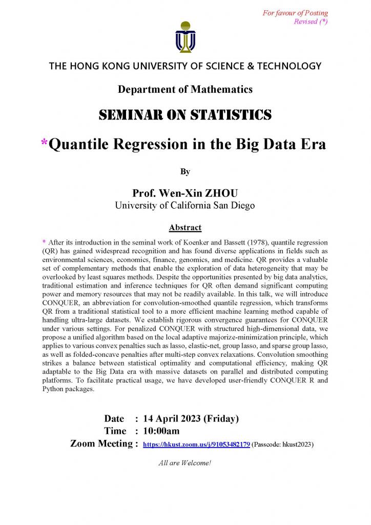 Department of Mathematics - Seminar on Statistics - Quantile Regression ...