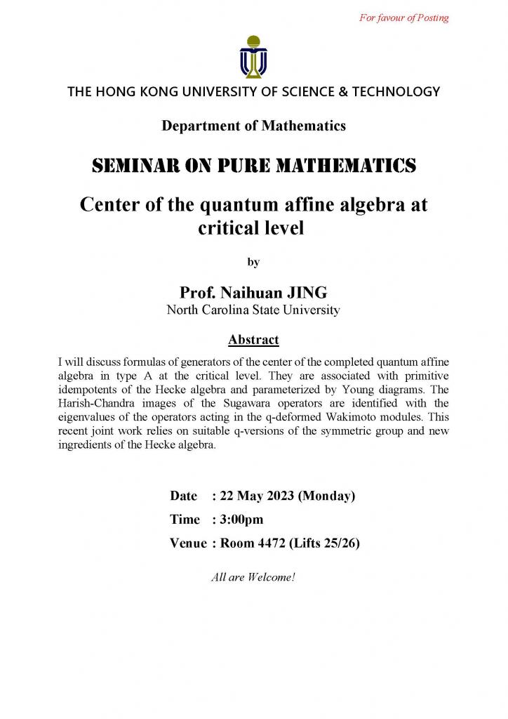 Department of Mathematics - Seminar on Pure Mathematics - Center of the ...