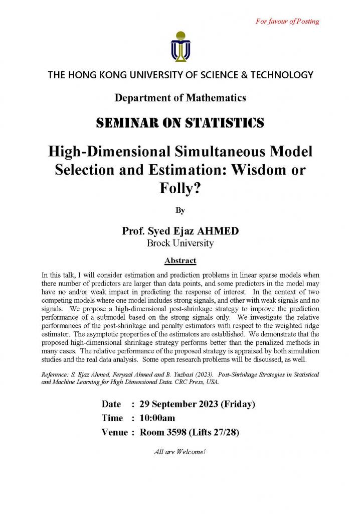 Department of Mathematics - Seminar on Statistics - High-Dimensional ...