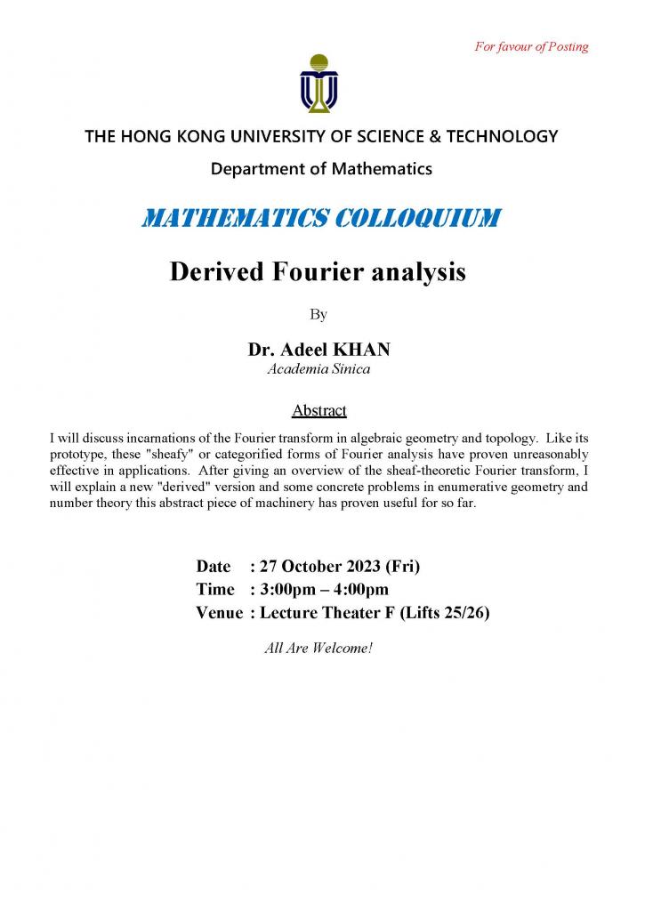 Department of Mathematics - Mathematics Colloquium - Derived Fourier ...