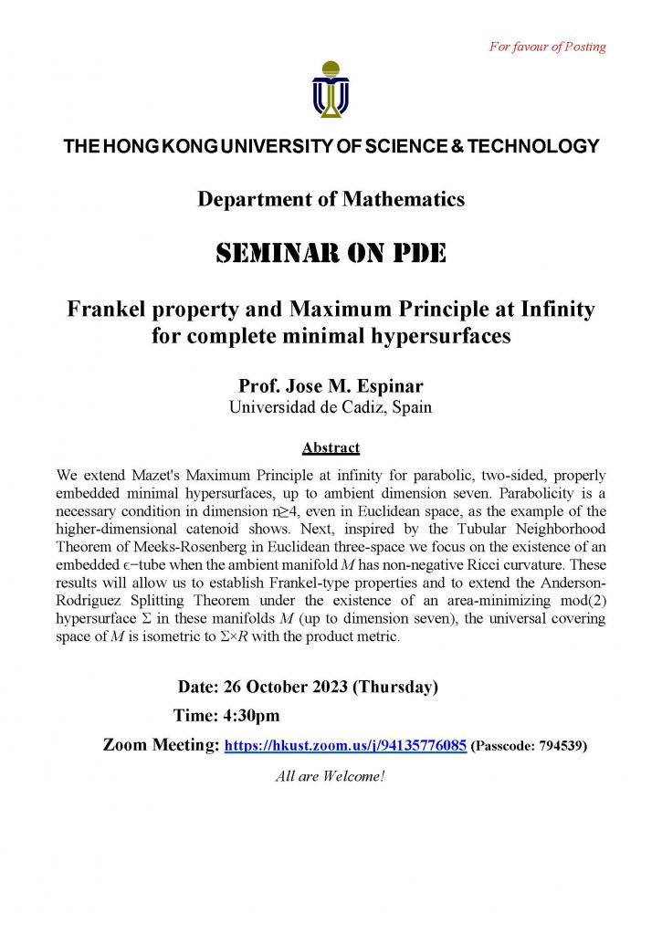 Department of Mathematics - Seminar on PDE - Frankel property and ...