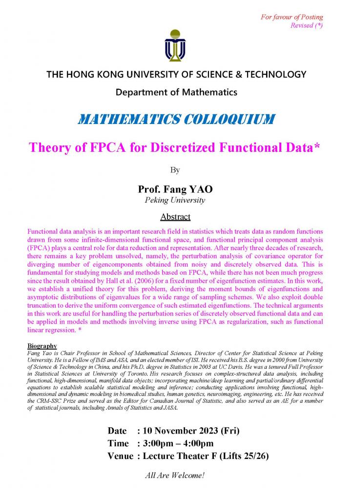 Department of Mathematics - Mathematics Colloquium - Theory of FPCA for ...
