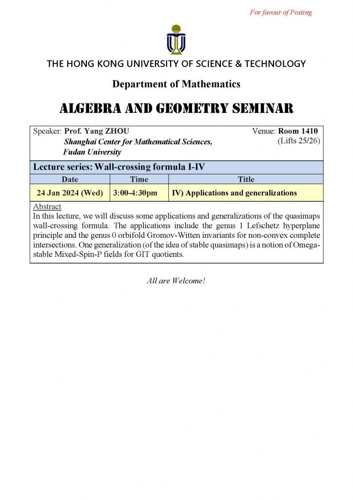 Department of Mathematics - Algebra and Geometry Seminar - Wall ...