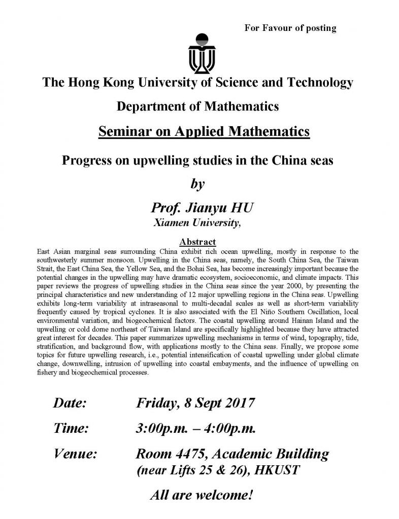 Seminar on Applied Mathematics - Progress on upwelling studies in the ...