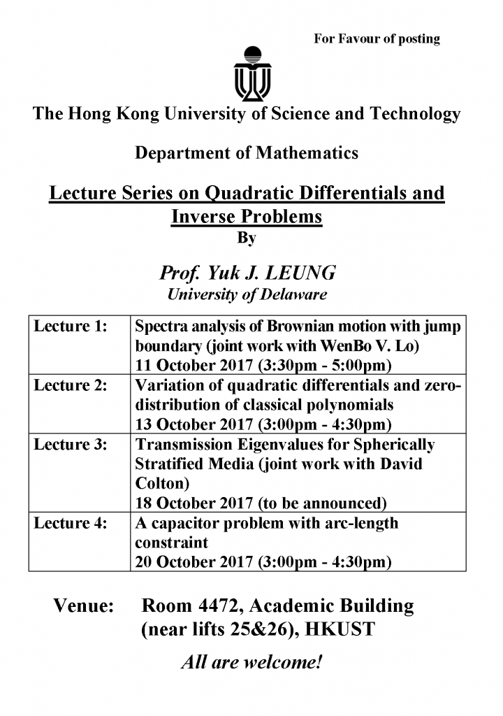 Lecture Series on Quadratic Differentials and Inverse Problems ...