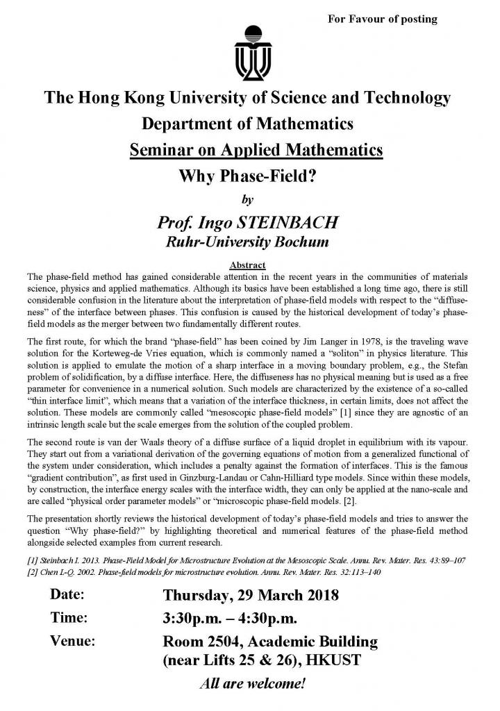 Seminar on Applied Mathematics - Why Phase-Field? | University Event ...